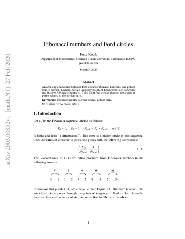 (PDF) Fibonacci numbers and Ford circles