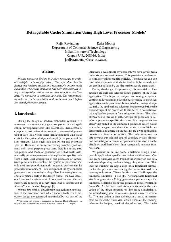 (PDF) Retargetable cache simulation using high level processor models