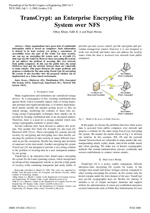 (PDF) TransCrypt: an Enterprise Encrypting File System over NFS