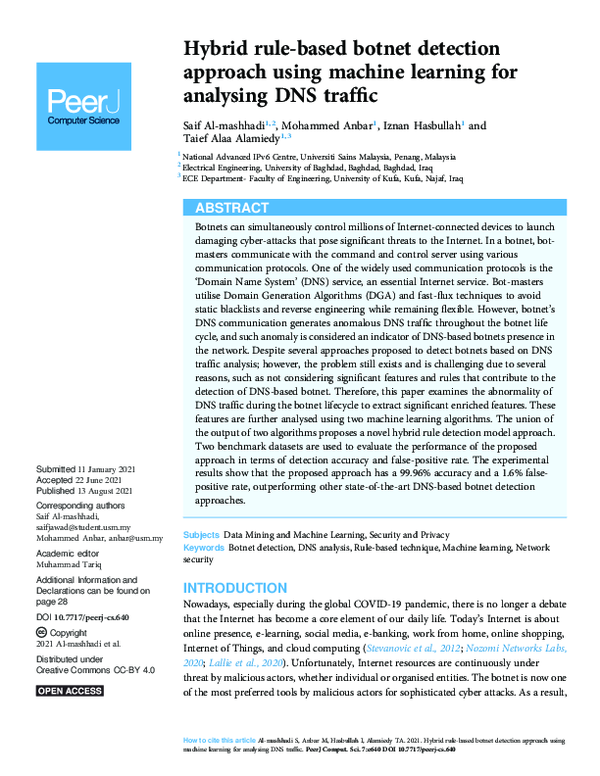 Pdf Hybrid Rule Based Botnet Detection Approach Using Machine