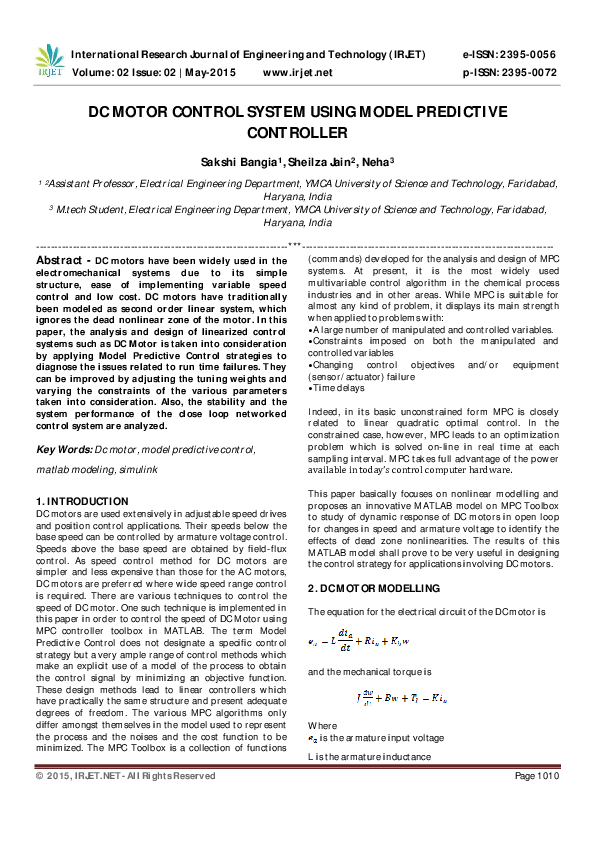 (PDF) DC Motor Control System Using Model Predictive Controller