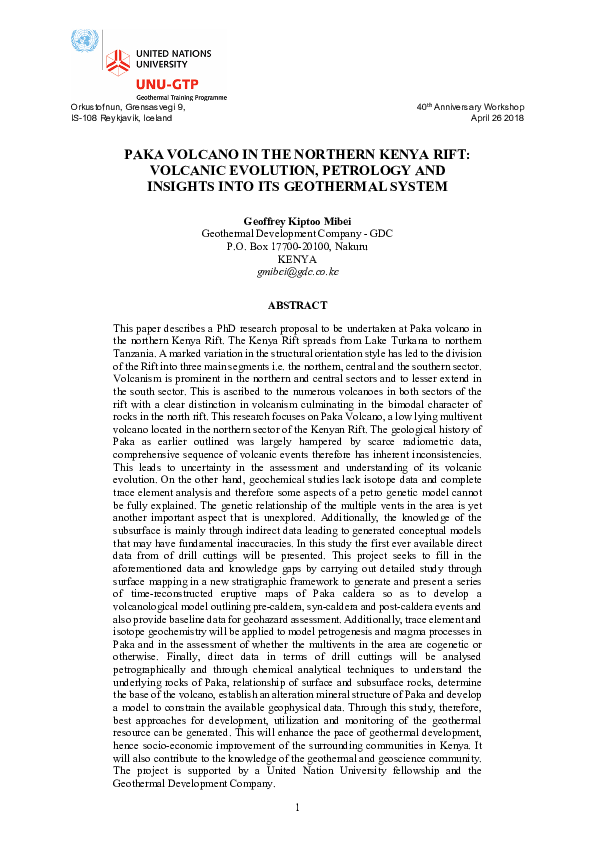 (PDF) Paka volcano in the northern Kenya Rift : Volcanic evolution ...