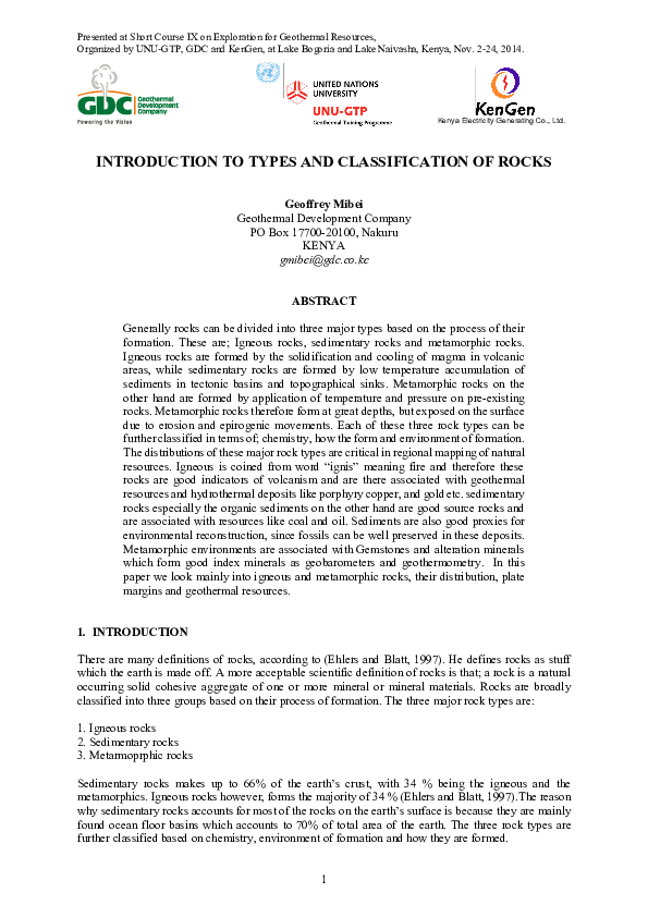(PDF) Introduction to Types and Classification of Rocks