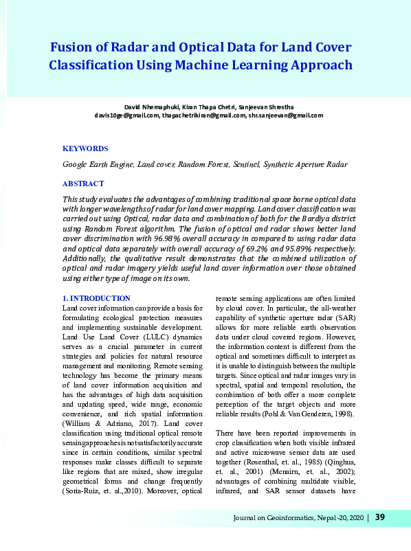 (PDF) Fusion of Radar and Optical Data for Land Cover Classification ...