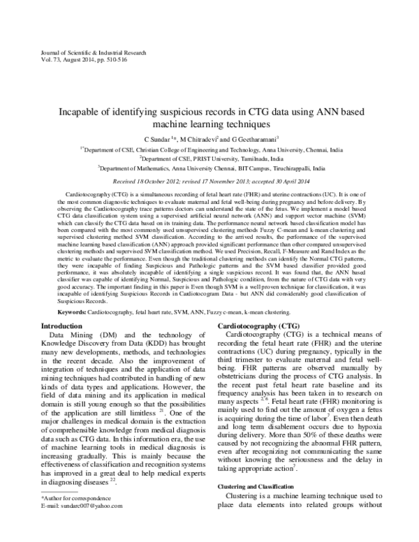 (PDF) Incapable of identifying suspicious records in CTG data using ANN ...