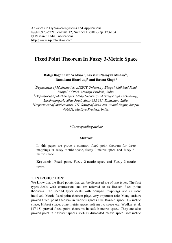 Pdf Fixed Point Theorem In Fuzzy 3 Metric Space