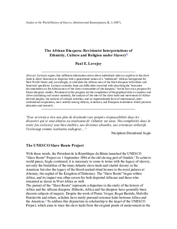 (PDF) The African Diaspora: Revisionist Interpretations of Ethnicity ...
