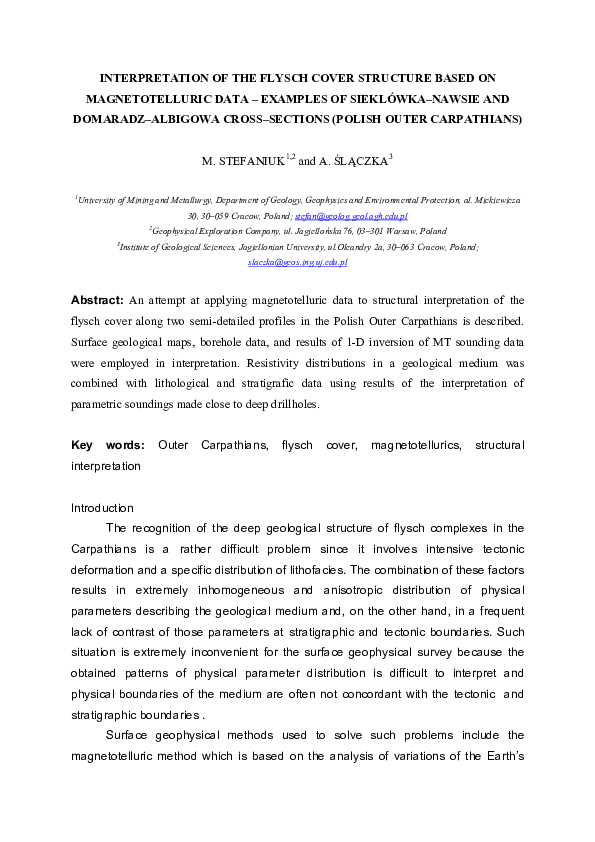 (PDF) Interpretation of the Flysch Cover Structure Based on ...
