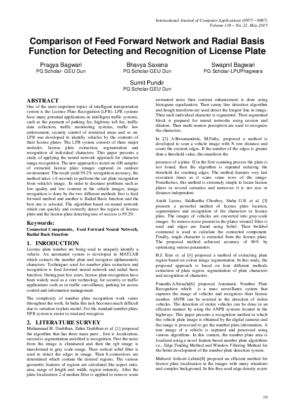 (PDF) Comparison of Feed Forward Network and Radial Basis Function for Detecting and Recognition ...