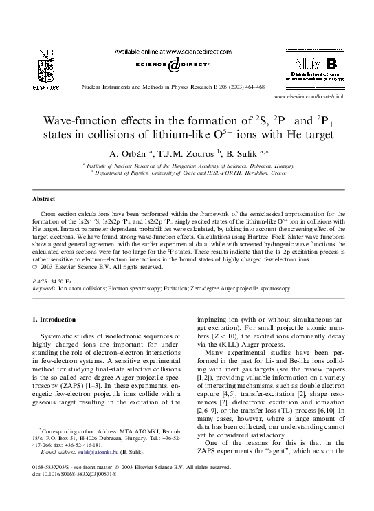 (PDF) Wave-function effects in the formation of 2S, 2P − and 2P ...