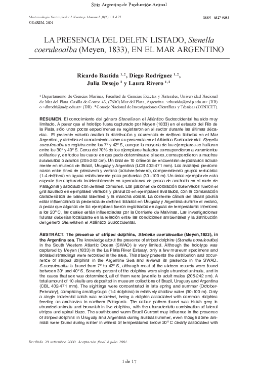 (PDF) LA PRESENCIA DEL DELFIN LISTADO, Stenella coeruleoalba (Meyen ...
