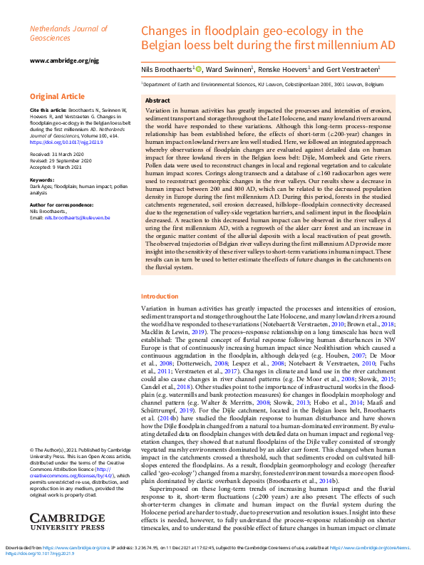 (PDF) Changes in floodplain geo-ecology in the Belgian loess belt ...