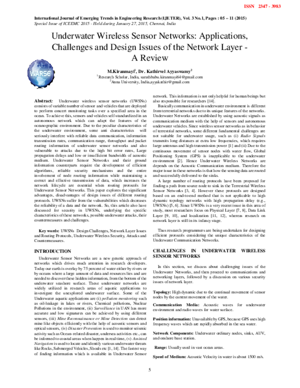 (PDF) Underwater Wireless Sensor Networks: Applications, Challenges and Design Issues of the ...