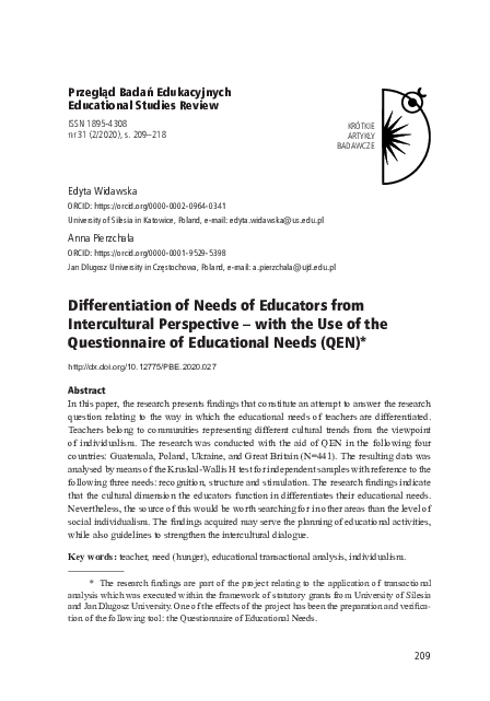 (PDF) Differentiation of Needs of Educators from Intercultural ...