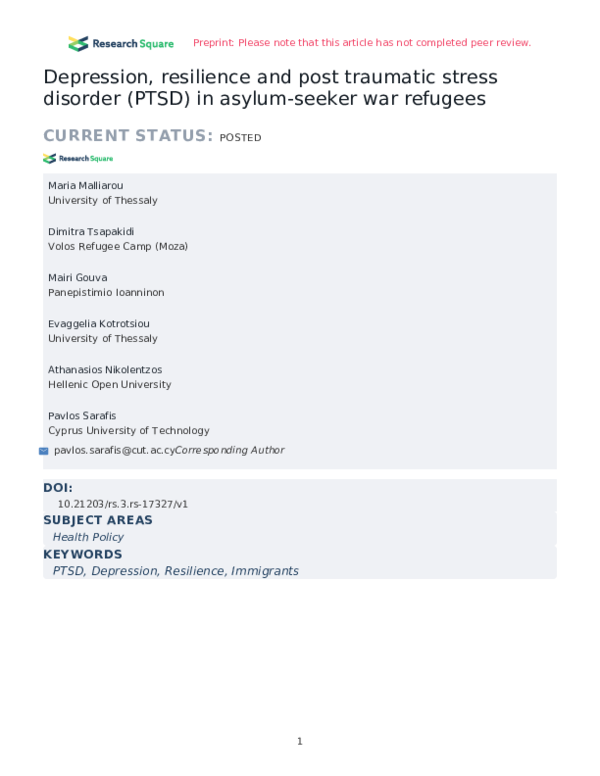 (PDF) Depression, resilience and post traumatic stress disorder (PTSD ...
