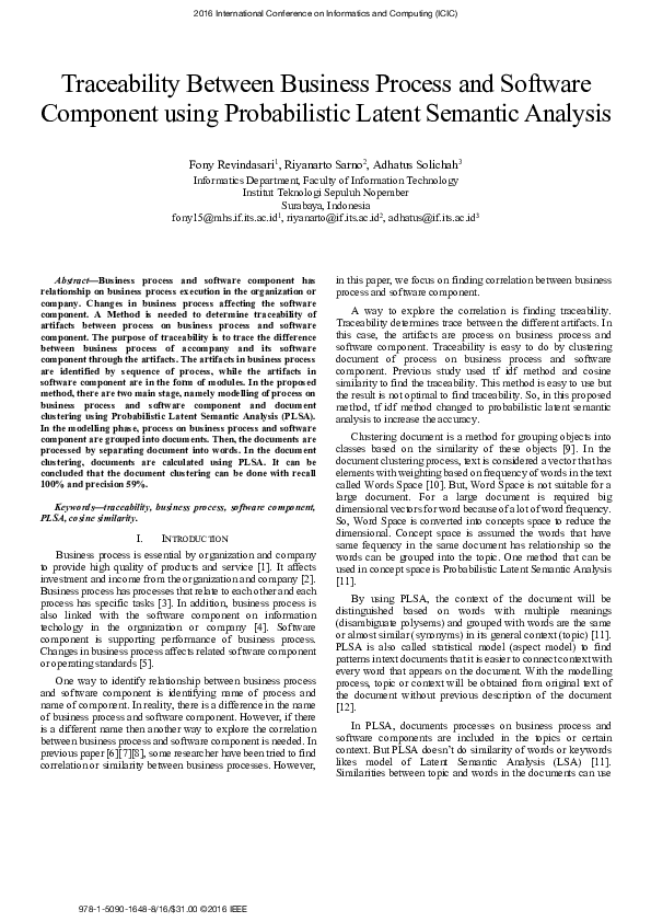 (PDF) Traceability between business process and software component using Probabilistic Latent ...