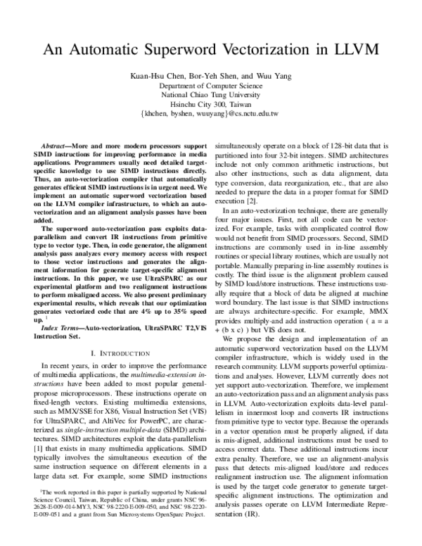 (PDF) An Automatic Superword Vectorization in LLVM