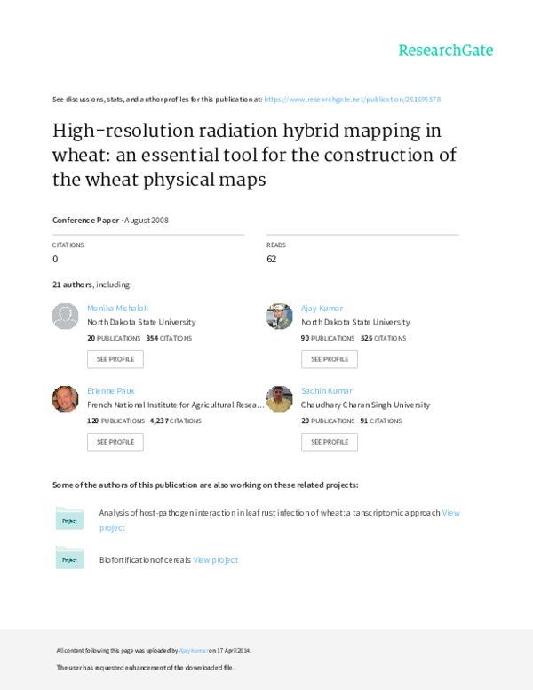 (PDF) High-resolution radiation hybrid mapping in wheat: an essential tool for the construction ...