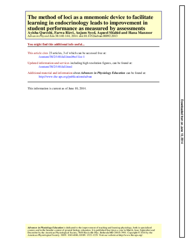 (PDF) The method of loci as a mnemonic device to facilitate learning in ...