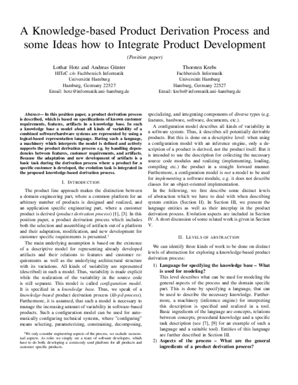 (PDF) A Knowledge-based Product Derivation Process and some Ideas how ...