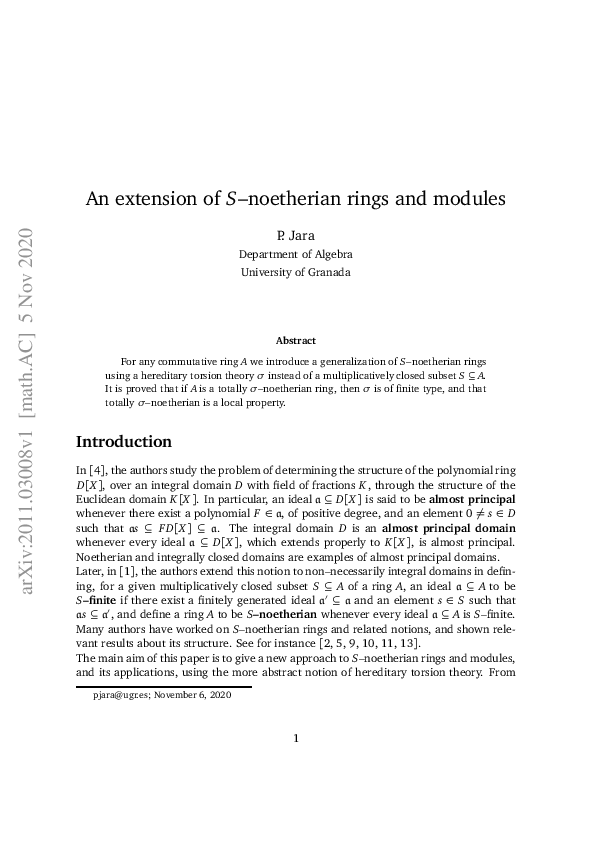 (PDF) An extension of $S$-noetherian rings and modules