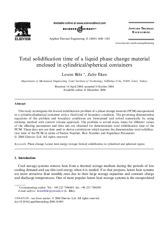 (PDF) Total solidification time of a liquid phase change material ...