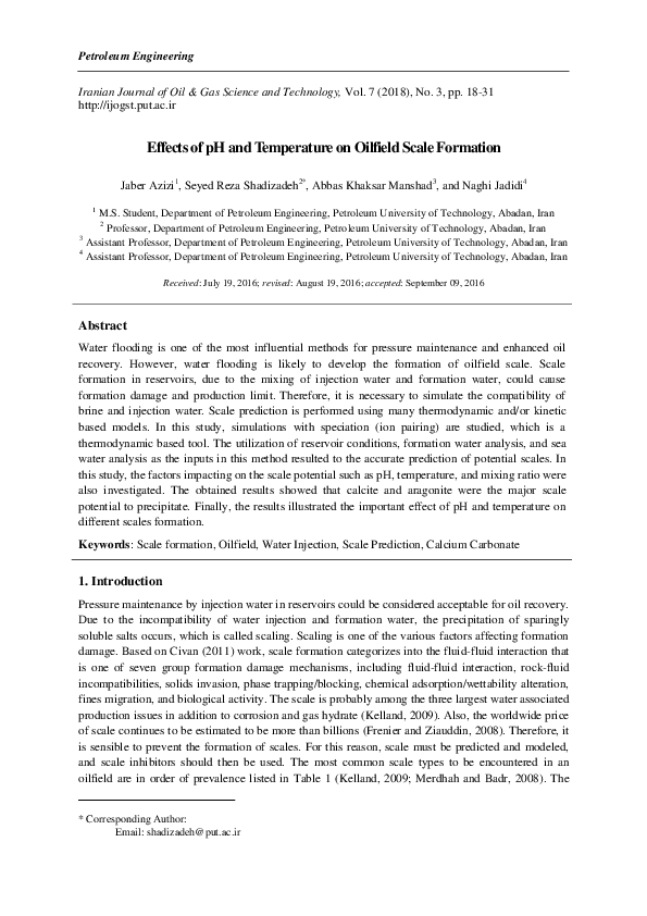 (PDF) Effects of pH and Temperature on Oilfield Scale Formation