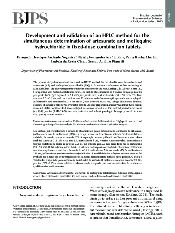 (PDF) Development and Validation of HPLC Method for SimultaneousDetermination of Three ...