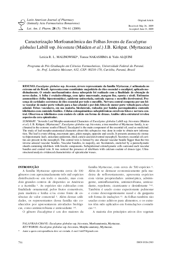 (PDF) Caracterização Morfoanatômica das Folhas Jovens de Eucalyptus ...