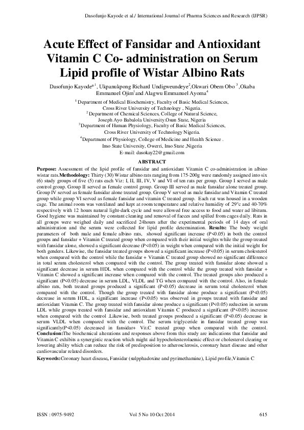 (PDF) Acute Effect of Fansidar and Antioxidant Vitamin C Co ...