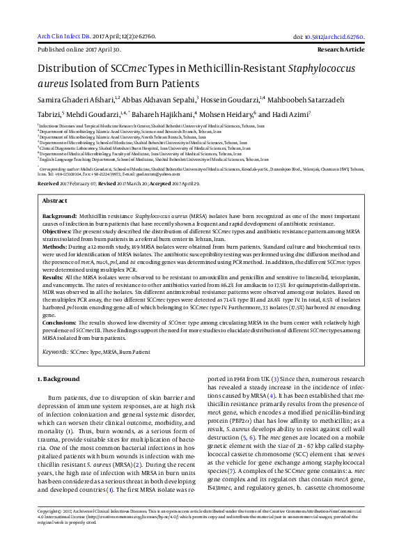 (PDF) Distribution of SCCmec Types in Methicillin-Resistant ...