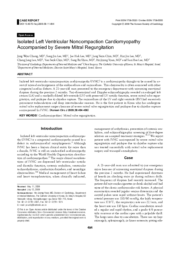 (PDF) Isolated left ventricular noncompaction cardiomyopathy accompanied by severe mitral ...