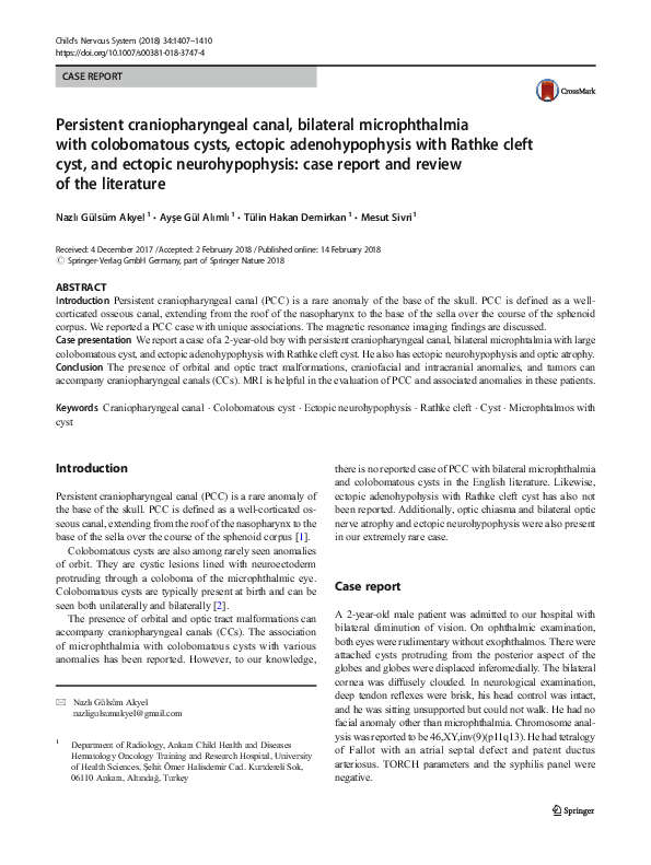 (PDF) Persistent craniopharyngeal canal, bilateral microphthalmia with colobomatous cysts ...