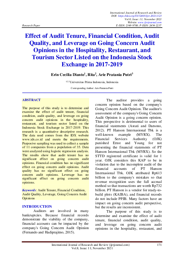 (PDF) Effect of Audit Tenure, Financial Condition, Audit Quality, and ...