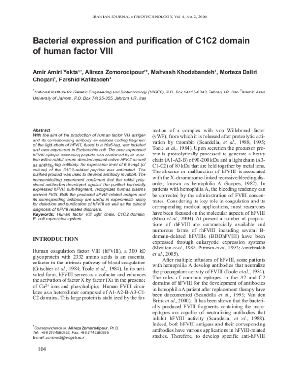 (PDF) Bacterial expression and purification of C1C2 domain of human ...
