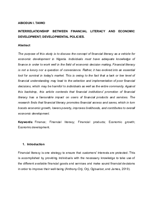 (PDF) Financial Literacy and economic development
