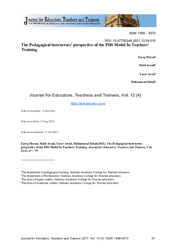 (DOC) The Pedagogical instructors' perspective of the PDS Model In ...