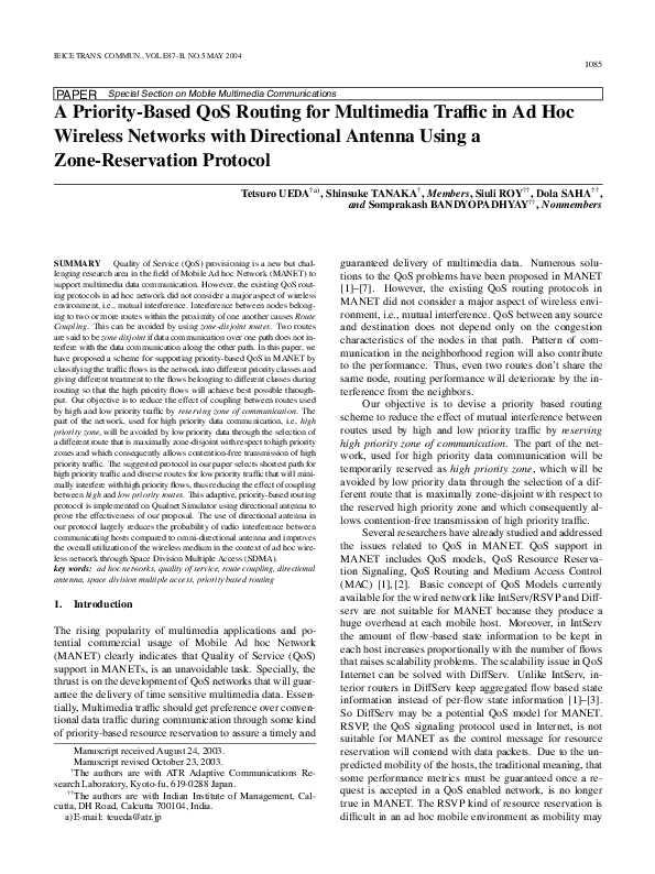 Pdf A Priority Based Qos Routing For Multimedia Traffic In Ad Hoc