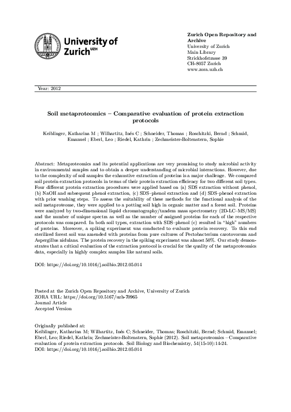 (PDF) Soil metaproteomics – Comparative evaluation of protein ...