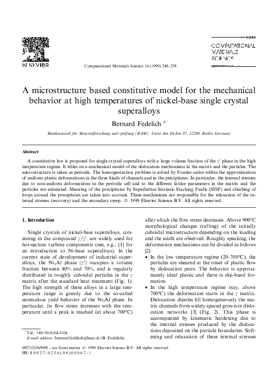 (PDF) A microstructure based constitutive model for the mechanical behavior at high temperatures ...