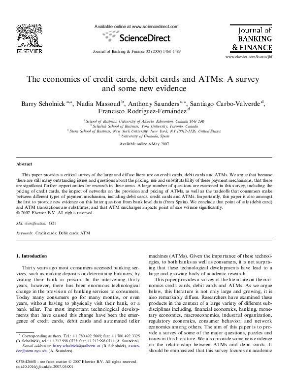 (PDF) The economics of credit cards, debit cards and ATMs: A survey and ...