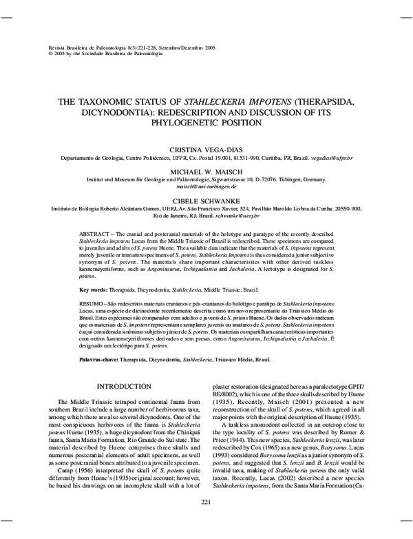 (PDF) The Taxonomic Status of Stahleckeria Impotens (Therapsida ...