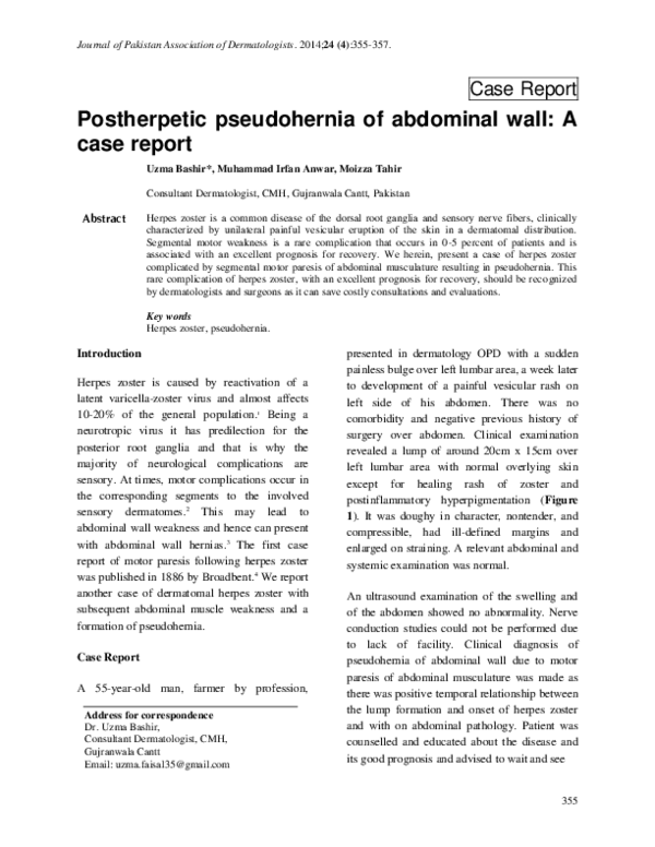 (PDF) Postherpetic pseudohernia of abdominal wall: A case report ...