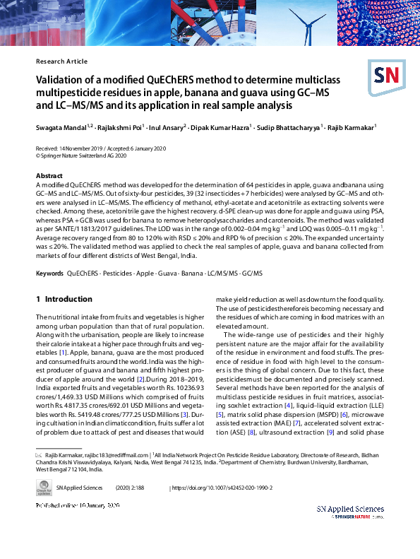 Pdf Validation Of A Modified Quechers Method To Determine Multiclass