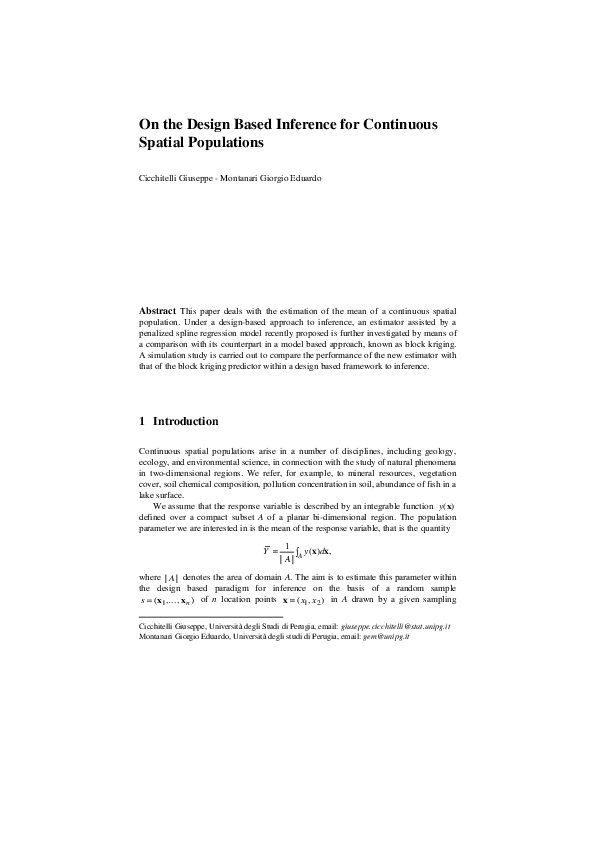 (PDF) On the Design Based Inference for Continuous Spatial Populations