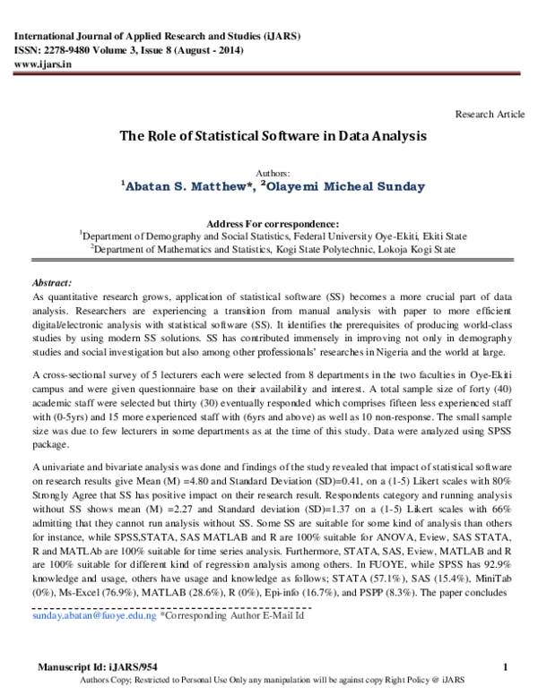 (PDF) The Role of Statistical Software in Data Analysis