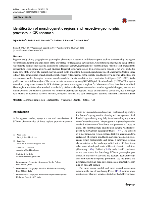 (PDF) Identification of morphogenetic regions and respective geomorphic ...