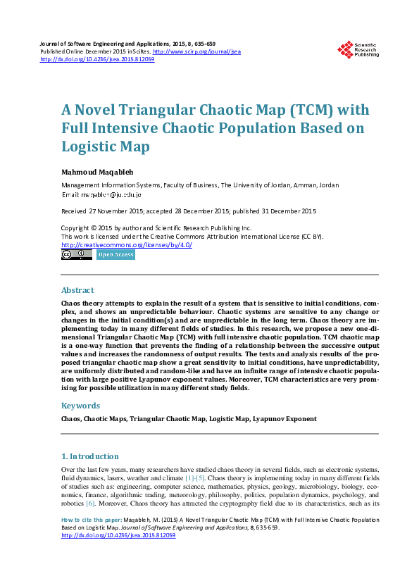 (PDF) A Novel Triangular Chaotic Map (TCM) with Full Intensive Chaotic ...