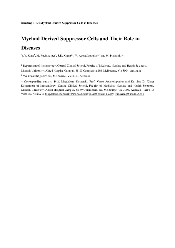 (PDF) Myeloid Derived Suppressor Cells and Their Role in Diseases