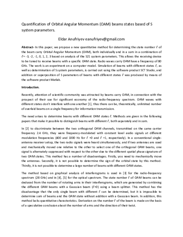 Pdf Quantification Of Orbital Angular Momentum Oam Beams States